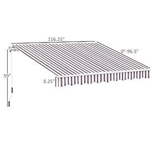 Outsunny 10' x 8' Retractable Awning, Patio Awnings, Sunshade Shelter w/Manual Crank Handle, UV & Water-Resistant Fabric and Aluminum Frame for Deck, Balcony, Yard, Coffee Stripes