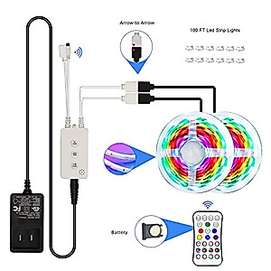 UNICROWN 100ft Waterproof Led Strip Lights - 5050 RGB Led Lights Strips and 16 Million Color Changing with Bluetooth Music Sync App Remote Controller for Home Bedroom Party (12v, 6 Rolls of 16.4ft)
