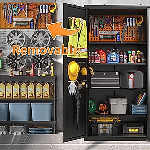 Metal Storage Cabinet - 72-Inch Black Lockable Garage Cabinet with Doors