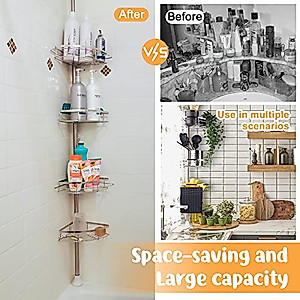 UIFER Corner Shower Caddy, Rustproof Shower Organizer Stainless Steel Tension Pole Shower Shelves, Height Adjustable 43 inch to 110 inch …
