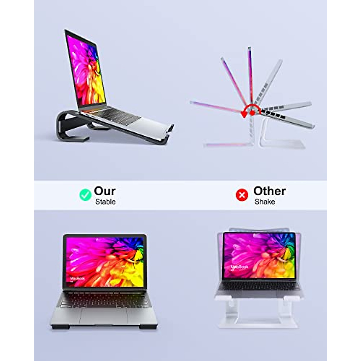 Soqool Laptop Stand for Desk, MacBook Stand Sturdy Laptop Riser, Ventilated Ergonomic Aluminum Laptop Holder Compatible with 12 13 15.6 17 Inch MacBook Pro Air/HP/Dell, Work Cooling Computer Stand