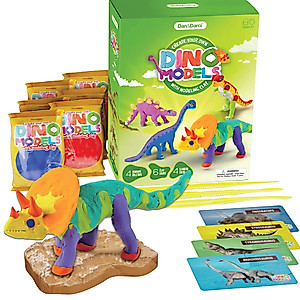 Dino Models, Clay Craft Kit - Dinosaur Arts and Crafts for Kids - Dinosaur Easter Gifts for Boys & Girls - Build 4 Dinos with Air Dry Magic Modeling Clay Model Set Ages 3, 4, 5, 7, 8+ Boy or Girl