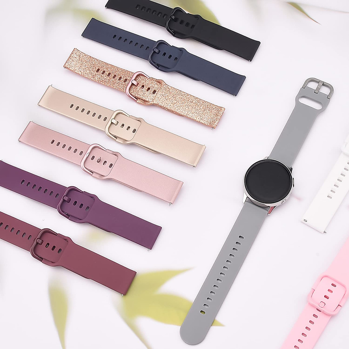 4 PACK Bands Compatible with Samsung Galaxy Watch 4 40mm 44mm/ 4 Classic 42mm 46mm, 20mm Adjustable Silicone Sport Replacement Strap for Samsung Galaxy Watch 7/6 / 5/4 / FE Band Women Men