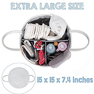 Large Baby Diaper Caddy Organizer 15"X7.4" Round Hanging Nursery Storage Bin Portable Changing Table/Car Travel Tote Bag Removable Inserts Newborn Registry Boy Girl Shower Rope Basket