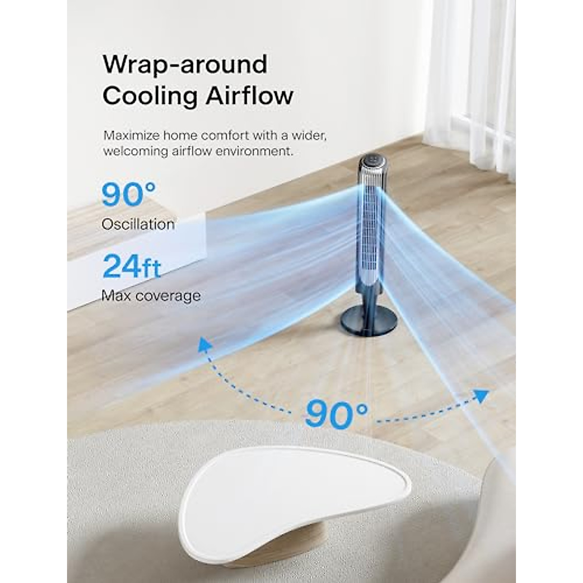 Pelonis 36-Inch Tower Fan for Bedroom – Oscillating Tower Fan with Remote Control – Indoor Quiet Fan with 3 Speeds, 4 Modes and 15-Hour Timer – ETL Certified