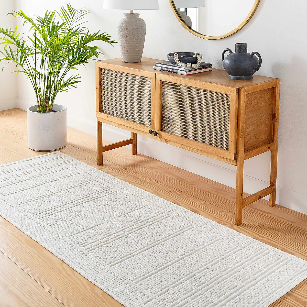 Hauteloom Bahar Living Room, Bedroom Machine Washable Area Rug - Bohemian Modern Farmhouse - Moroccan Transitional - White, Off White, Light Cream - 7'10" x 10'1"