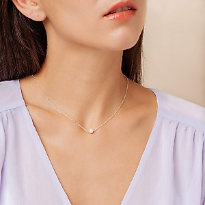 Single Pearl Necklace Choker, Simple Dainty Jewelry, White Handpicked Freshwater Pearl Pendant, 14K Gold Filled Chain, Made in USA, 13"-16" Adjustable (Pearl Choker/S925)