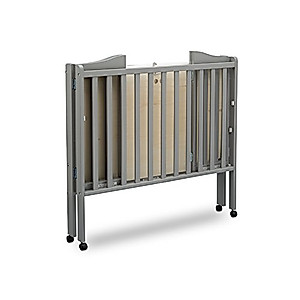 Delta Children Folding Portable Mini Baby Crib with 1.5-inch Mattress - Greenguard Gold Certified, Grey
