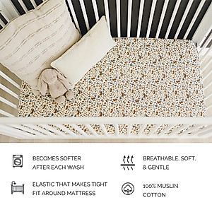 Harvest Floral Muslin Crib Sheet by Mebie Baby, Soft and Breathable Bed Sheets for Babies, Modern Neutral Bedding for Cribs, Standard Crib Mattress Fitted Sheet, Great for Boy or Girl Room or Nursery
