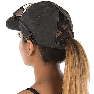 Funky Junque Criss Cross Ponytail Hat w/Buttons - Black