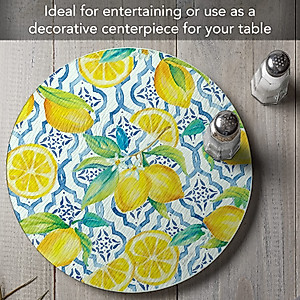 CounterArt Lovely Lemons 4mm Heat Tolerant Tempered Glass Lazy Susan Turntable 13" Diameter Cake Plate Condiment Caddy Pizza Server