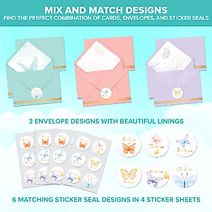 Decorably Thank You Cards with Envelopes & Stickers, Gold-Foiled Kid Cards - 24 Pack Butterfly Thank You Cards with Envelopes Butterfly, Blank Inside 6x4in Thank You Cards Butterfly Note Cards