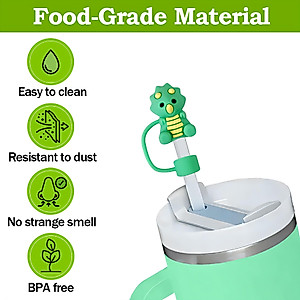 4 Pack Dinosaur Straw Cover Cap for Stanley Cup 30&40 Oz Tumblers, 0.4in/10mm Silicone Straw Topper Protector Lid with Cute Dinosaurs Kids Cup Accessories