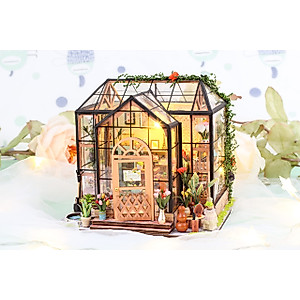 GuDoQi DIY Miniature Dollhouse Kit, Tiny House kit with Furniture, Miniature House Kit 1:24 Scale, Handmade Gift for Birthday Christmas Day, Jenny Greenhouse Flower Shop