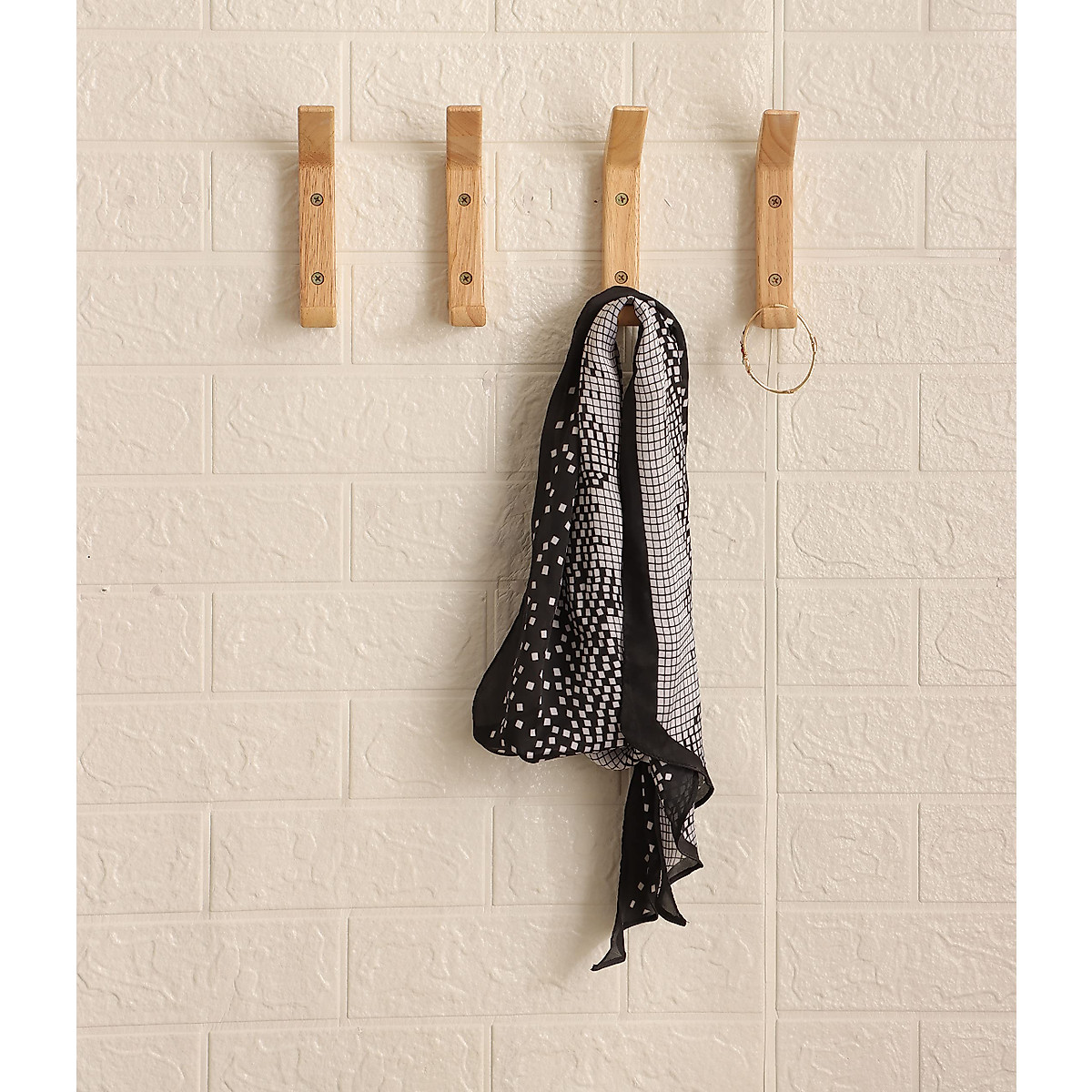 FamilleElement Coat Hooks, Wall Hooks for Hanging, Set of 4 Pure Wood Clothes Hooks, Wall Coat Hooks, Hooks for Hanging Coats, Hanging Bathroom Towels Clothes Hanger