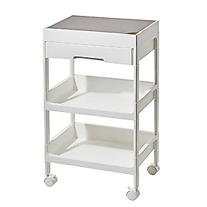 POCHY Multipurpose Kitchen Storage Wagon Service Trolley Cart 3 Tier Rolling Cart with Lockable Wheels Multifunction Movable Storage Shelves for Bathroom Office Balcony Living Room (Color : White, S