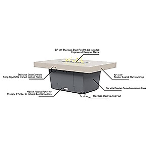 COOKE Palisades Rectangular Fire Pit Table - 52x36 - Chat Height - Natural Gas - Beige Powdercoat Top with 6cm Edge - Beige Powdercoat Base