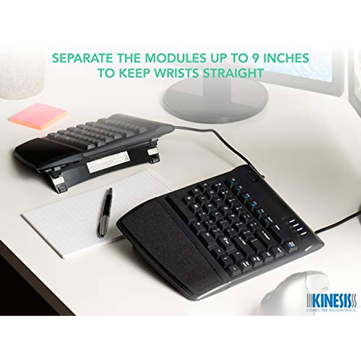 KINESIS Freestyle2 USB-C Ergonomic Keyboard w/ VIP3 Lifters for PC (9" Separation) (KB820PB-US)