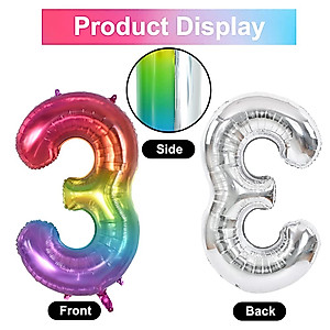 TONIFUL 40 Inch Rainbow Jelly Large Numbers Balloon 0-9 Birthday Party Decorations,Foil Mylar Big Number Balloon Digital 3 for Birthday Party,Bridal Shower Engagement Photo Shoot, Anniversary