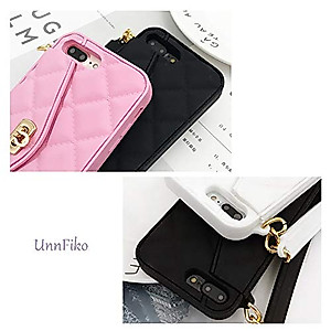 UnnFiko Wallet Case Compatible with iPhone 6 / iPhone 6s, Pretty Luxury Bag Design, Purse Flip Card Pouch Cover Soft Silicone Case with Hand Holder Long Shoulder Strap (Black, iPhone 6 / 6s)