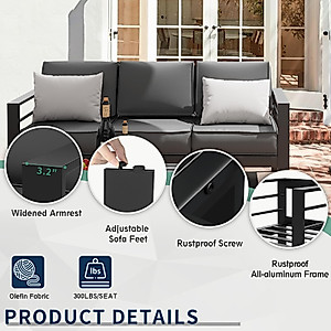 Amopatio Patio Furniture Set with Fire Pit Table, 8 Pcs Aluminum Outdoor Sectional Metal Modern Patio Sofa Sets, 44" Gas Fire Pit Conversation Set for Yard, Dark Grey(Included Waterproof Covers)