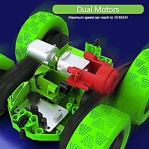 Remote Control Car, Hamdol Double Sided 360°Rotating 4WD RC Cars with Headlights 2.4GHz Electric Race Stunt Toy Car Rechargeable Toy Cars for Boys Girls Birthday (Green)