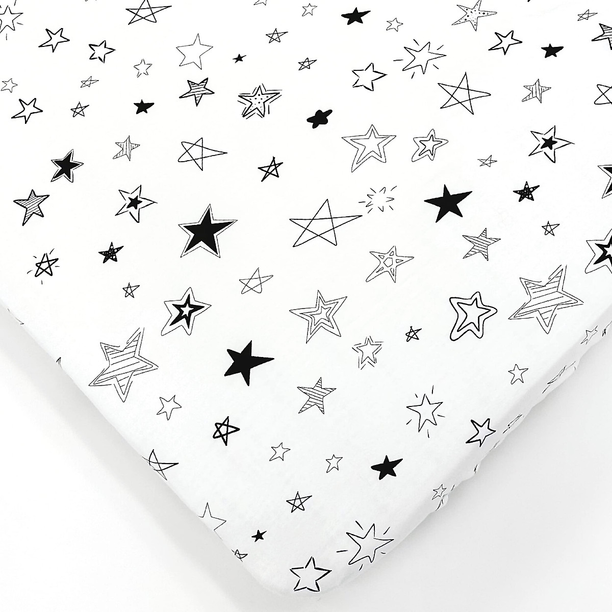 Norani Baby Crib Sheets | Fitted Mattress Cover for Toddler Bed with Full Elastic Trim & 8” Deep Pockets | Soft & Breathable Cotton | Infant & Nursery Bedding & Mattresses | Black and White Stars