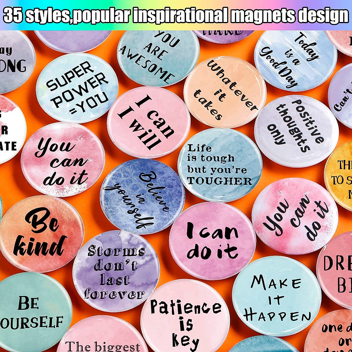 Inspirational Quote Refrigerator Magnets Motivational Fridge Magnets Watercolor Round Encouragement Refrigerator Magnets for Classroom Whiteboard Locker Fridge Supplies (35 Pieces)