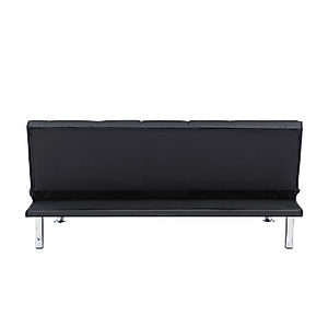 LIADTOP 67" Multifunctional Sofa 2 Cup Holders,Leather Loveseat Sleeper with Removable Armrests,Convertible Folding Couches Bed for Small Spaces,Black