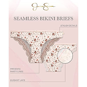 Jessica Simpson Women's Underwear - 5 Pack Seamless Bikini Briefs (S-XL), Size Large, Black/Black/Textured Animal Pearl Blush/Dolce/Mellow Garden Pearl Blush