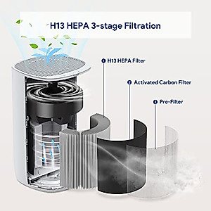 Air Purifier for Home Large Room, Bagotte 4-in-1 H13 HEPA Filter Air Purifier up to 1725 ft² in 60 Min, 24dB Quiet 4 Speeds 6 watts Sleep Mode Energy Saving, Remove 99.97% Dust Smoke Odor Ozone Free