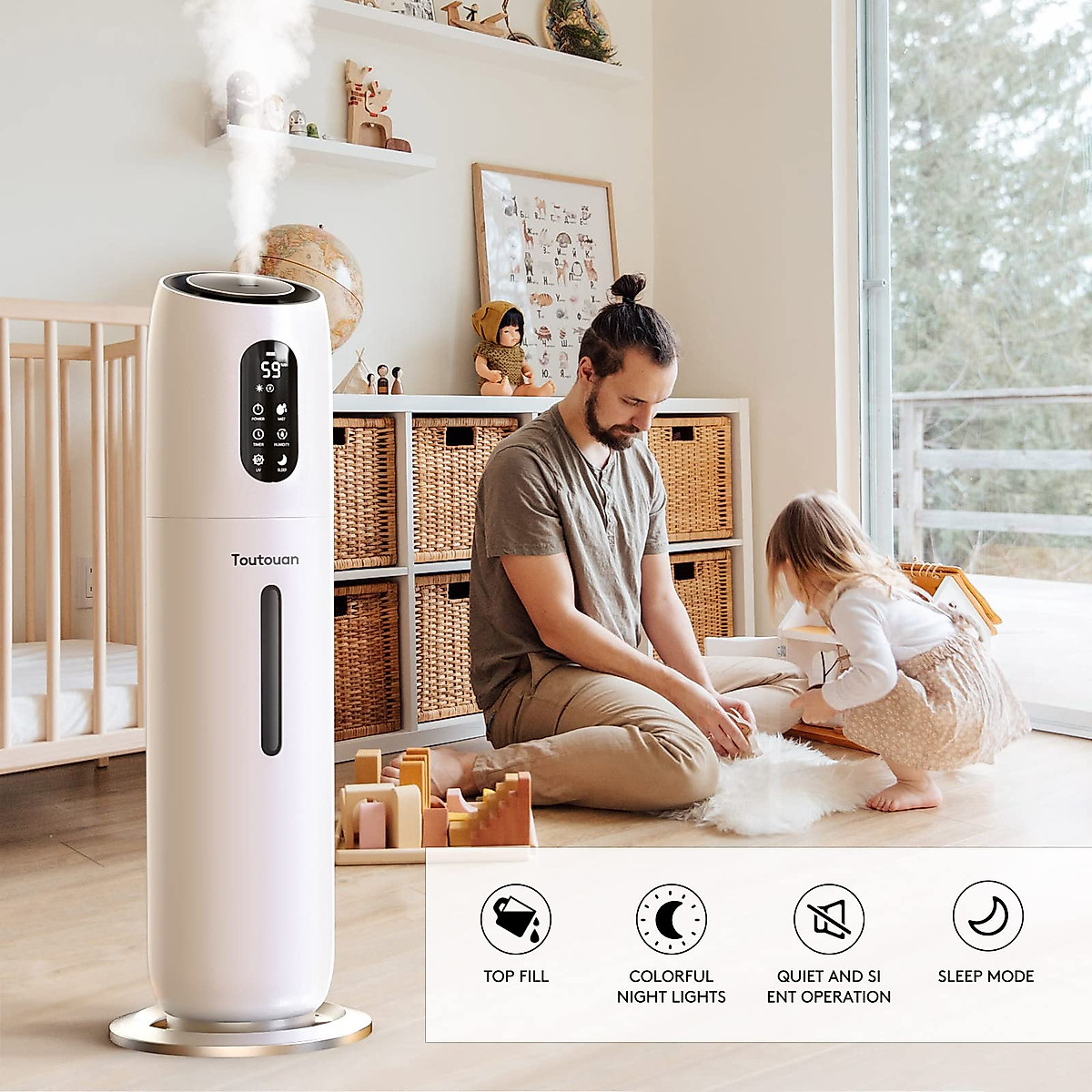 TOUTOUAN Humidifiers for Bedroom Large Room,9L/2.3GAL Large Top Fill Cool Mist Humidifier with Essential Oils Remote Control Whisper-Quiet for Baby Kids Adults Home Yoga Sleep Plant