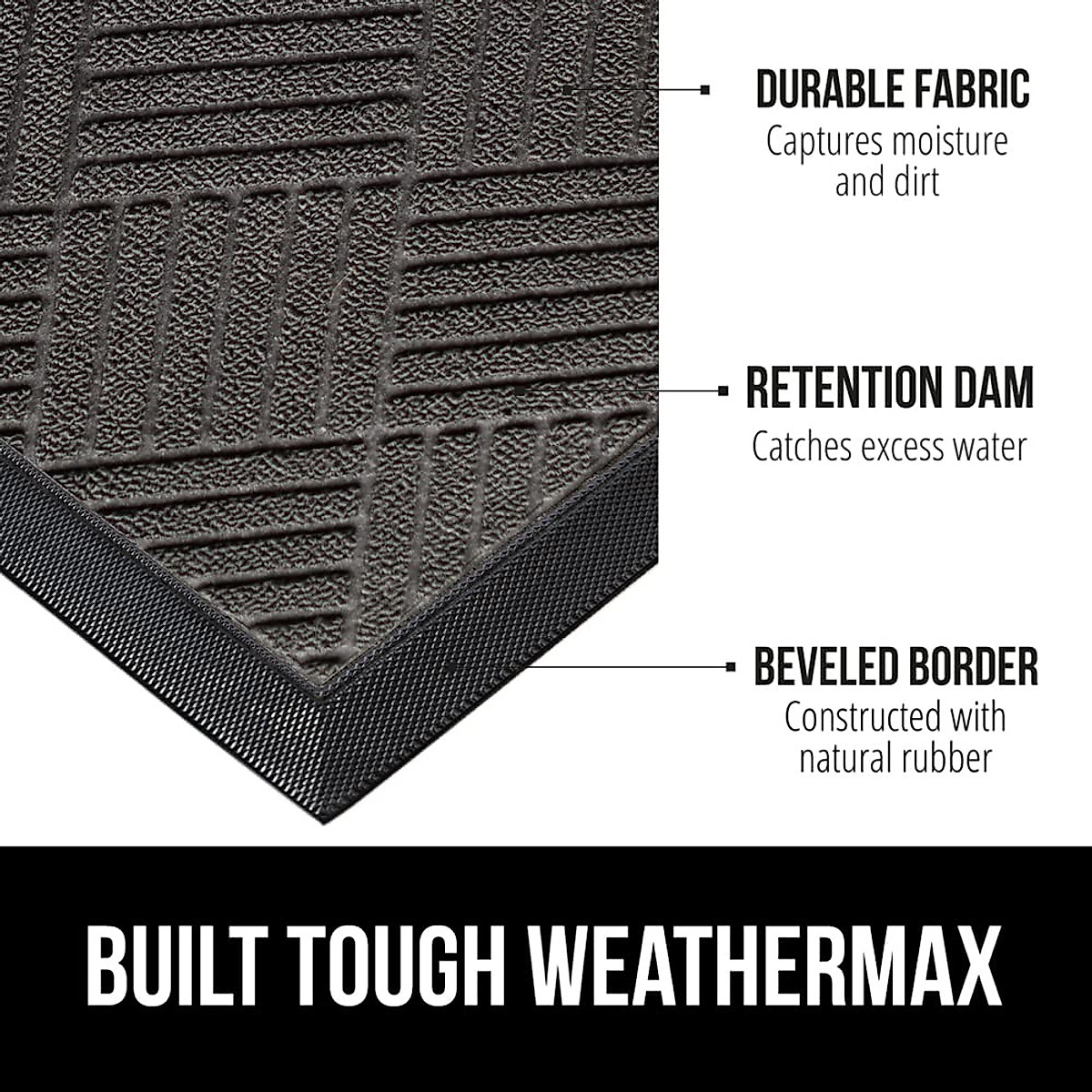 Gorilla Grip All-Season WeatherMax Doormat, Durable Natural Rubber, Stain and Fade Resistant, Low Profile, Indoor Outdoor Door Mats, Easy Clean Patio Entrance Mat, 17x29, Gray Diamond