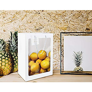 sdoot Gift Bags, Gift Bags with Transparent Window, 10pcs Tote Paper Bags, 7.9''×5.9''×11.8'' White Gift Bags with Handles Bulk, Wedding Party Bags