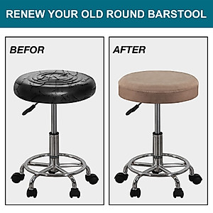 Turquoize 2 Pack Bar Stool Covers Round Stool Covers with Elastic Bands Bar Stool Seat Covers Slipcover Washable Stool Cushion Covers Feature Stretch Thick Bouncy Fabric, Dia 16"-18", X-Large, Taupe