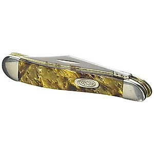 Case Cutlery 9220BR Butter Rum Corelon Peanut Pocket Knife with Stainless Steel Blades, Gold, White and Black Mixed Corelon