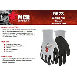 MCR Safety 9673 NXG 13 Gauge Gray Nylon Black Nitrile Foam Coated Palm, Work Gloves (12 Pair) (Large)