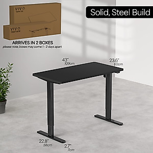 VIVO 43-inch Electric Height Adjustable 43 x 24 inch Stand Up Desk, Dark Walnut Solid One-Piece Table Top, Black Frame, Home & Office Furniture Sets, B0 Series, DESK-KIT-B04D