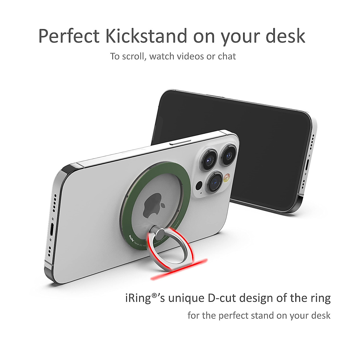 iRing Mag, Magnetic Phone Ring Holder, Kickstand, Grip for MagSafe, Wireless Charging Compatible with iPhone, Galaxy, and Other Smartphones with MagSafe Case (Ceramic White)