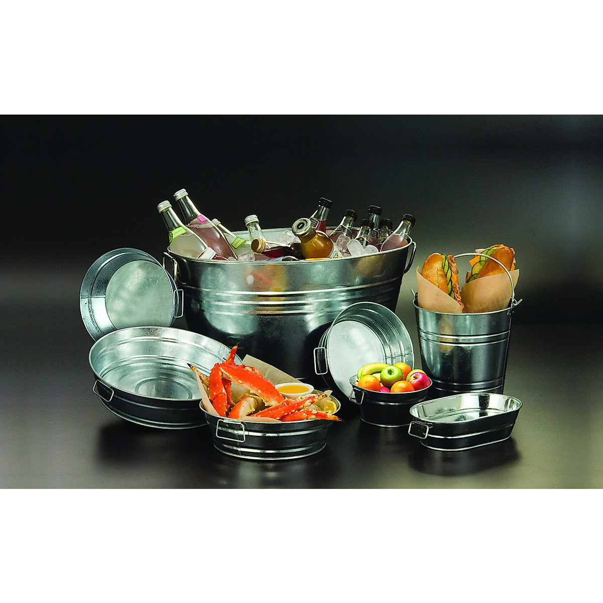 American Metalcraft MTUB10 Natural Galvanized Aluminum Tub with Side Handle, 88-Ounce, 9-3/4" Diameter X 3-1/4" H, Silver