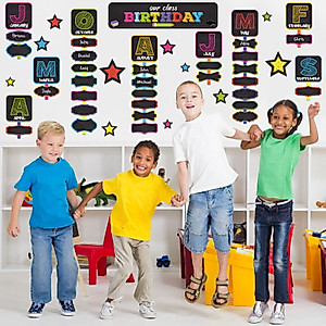 158 Pcs Classroom Birthday Chart Bulletin Board Decoration Set Chalkboard Brights Our Class Birthdays Poster Months of The Year for Classroom Birthday Cutout Happy Birthday Calendar Bulletin Board