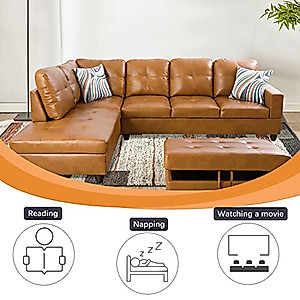 A Ainehome Sectional Sofa Living Room Furniture Set 103.5" Wide L Shape Couch Faux Leather with Left Hand Facing Chaise and Storage Ottoman for Home Room Decor Bedroom