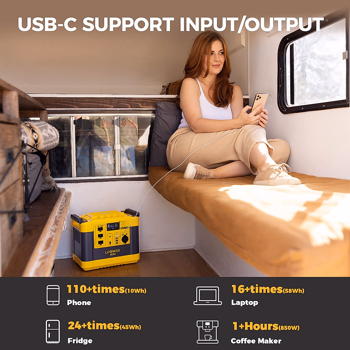 LIPOWER Portable Power Station, 1200W Solar Generator LiFePO4 Battery G1000L1120Wh with AC Outlets Emergency Power for Camping, RV, Outdoor