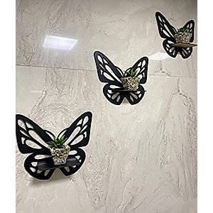 Floating Shelves Wall Mounted Set of 3, Butterfly Wall Shelves for Bedroom/Bathroom/Living Room/Kitchen/Laundry Room Storage & Decoration, Black