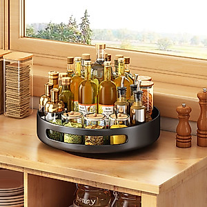 BULTIWEUD 1 Tier Lazy Susan Turntable Spice Rack Organizer Food Storage Container for Kitchen Cabinet, Spinning Organizer for Spices,Condiments,Black