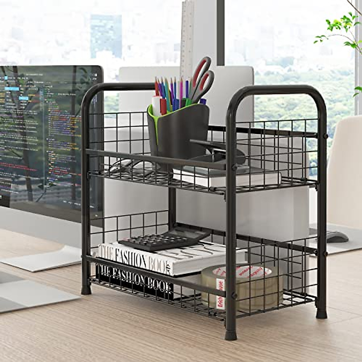 Multi-Purpose Under Sink Organizer, Bathroom Trays, Holders&Shelves Unit with Adjustable Feet, Metal Steel Storage Tower Organizer Rack Basket Cart for Bathroom, Living Room, Balcony, Kitchen