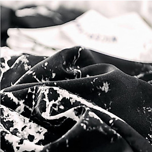 karever Black Marble Comforter Set Full/Queen White Texture Bedding Reversible Teen Boy Men Full Size Soft Lightweight Quilt Set, 3 PCs( 1 Comforter, 2 Pillowcases)