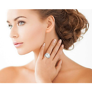 The Pearl Source Genuine White Cultured Mother of Pearl & Cubic Zirconia Camelia Ring for Women