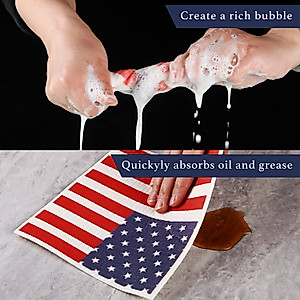 Quera 4Th of July Swedish Kitchen Dishcloth Retro Patriotic Stars & Stripes Truck Cotton Kitchen Towel Independence Day Absorbent Quick Drying Kitchen Cloth for Home Counter Wipes,4Pcs​