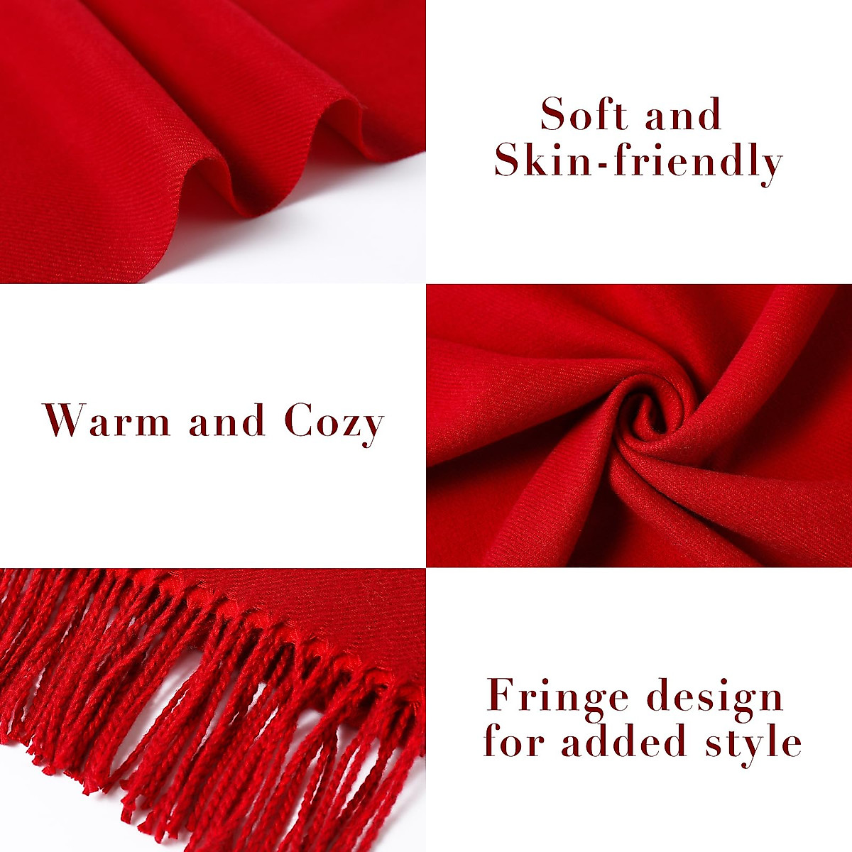 maamgic Womens Cashmere Feel Scarf Large Pashmina Shawls and Wraps Light Blanket Scarf for Evening Dress Warm Daily Travel Office Red and Dark Red
